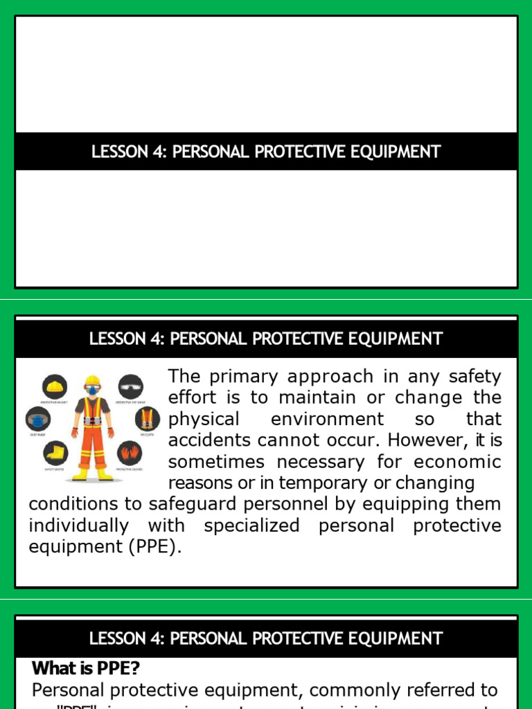 Lesson 4 Personal Protective Equipment 1 | PDF | Personal Protective Equipment | Safety