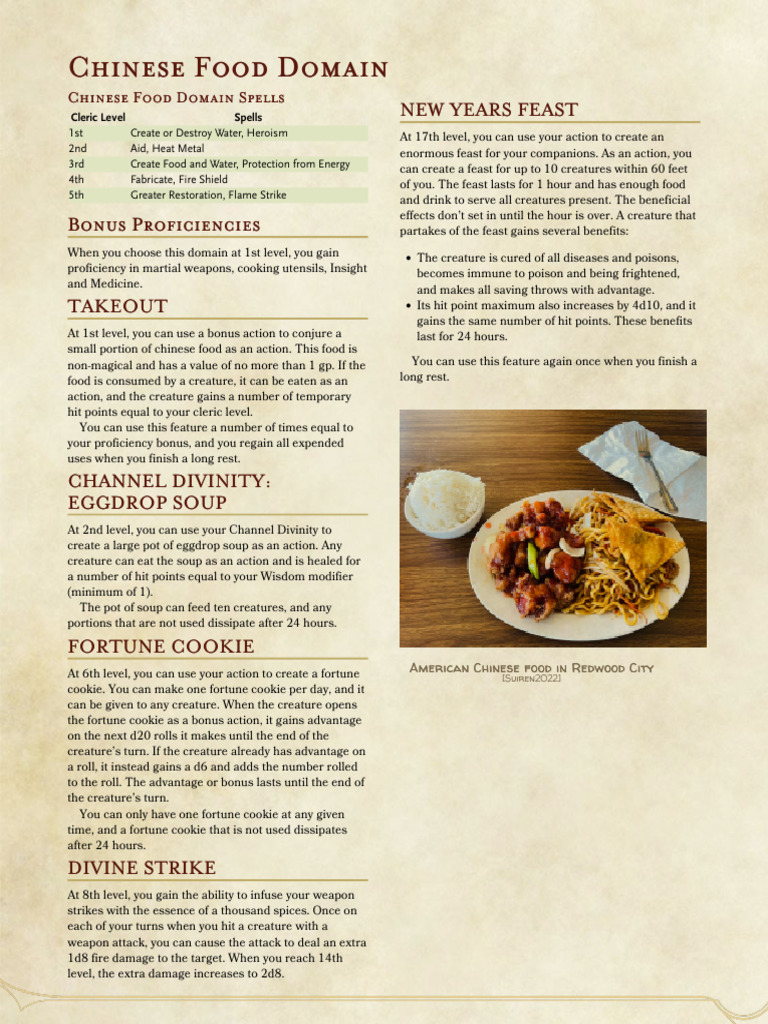 Chinese Food Domain for Clerics | PDF