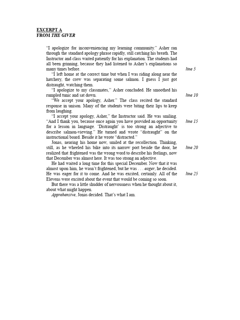 Excerpts from "The Giver" Analysis | PDF | The Giver