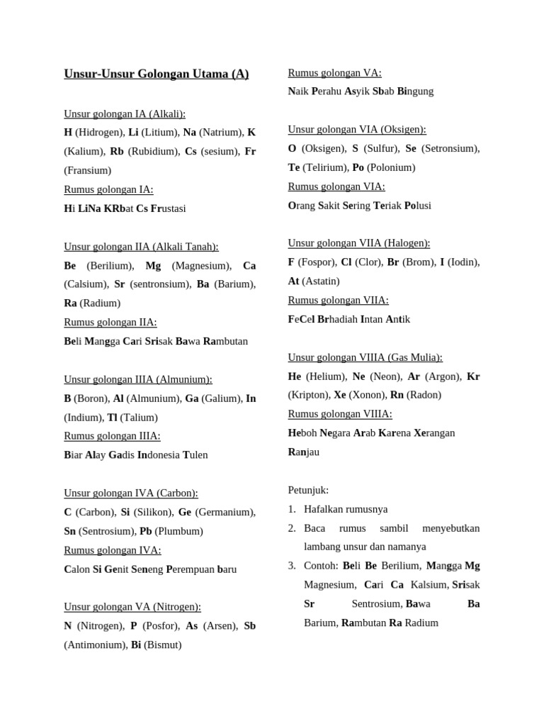 Rumus Sistem Periodik Golongan Utama | PDF