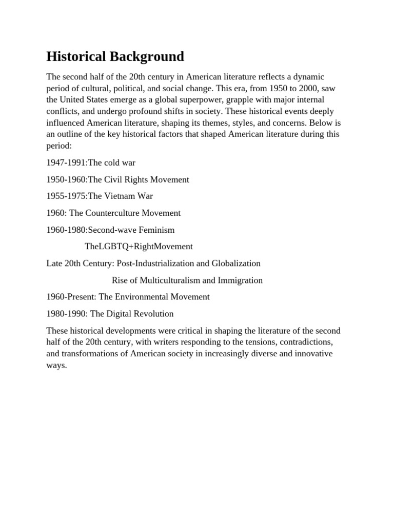 American Literature 1950-2000 Influences | PDF