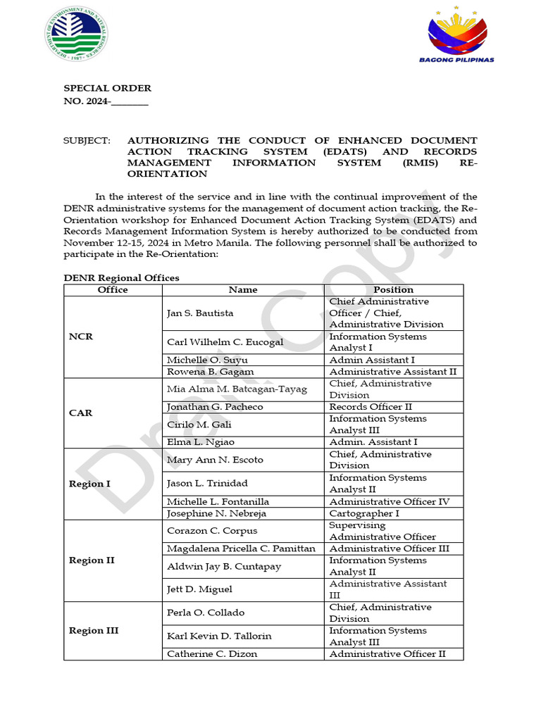 Draft Special Order 2024 EDATS | PDF