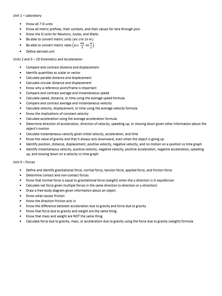 Physics 7 Native Pre-Comp Topic List | PDF | Force | Velocity