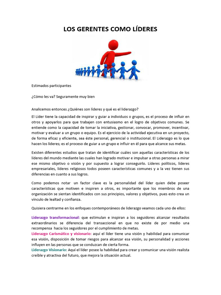 Los Gerentes Como Lideres | PDF | Liderazgo | Sicología