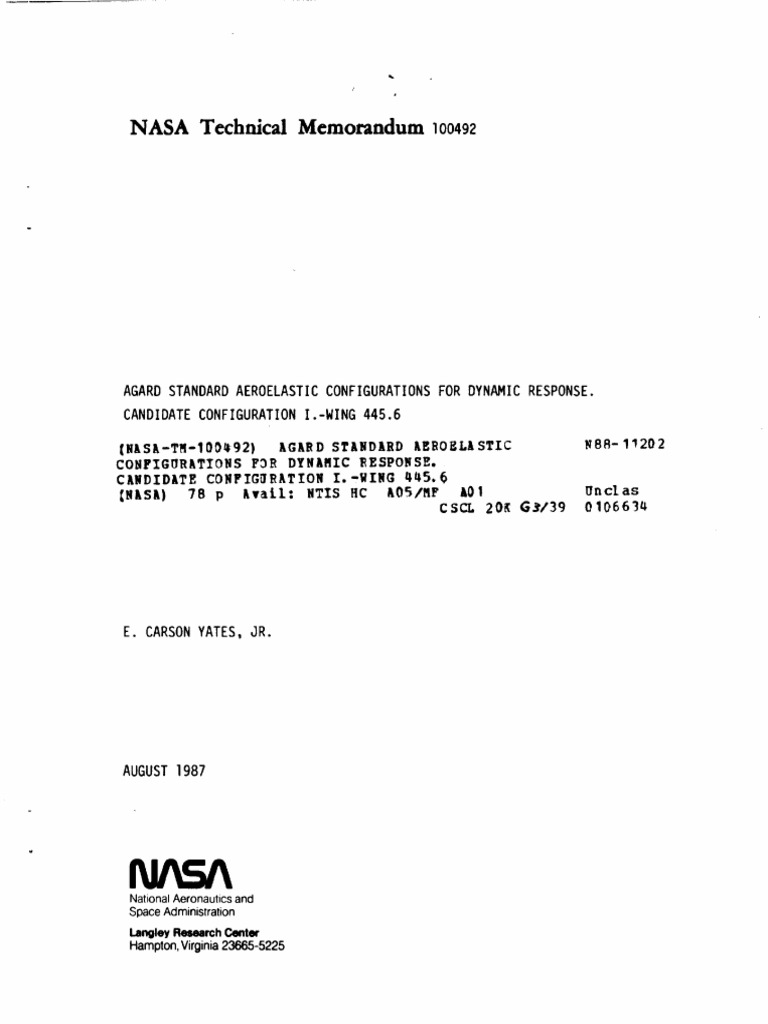 Nasa Technical Memorandum: Stkndird Aeroelastic Configurations F3R ...