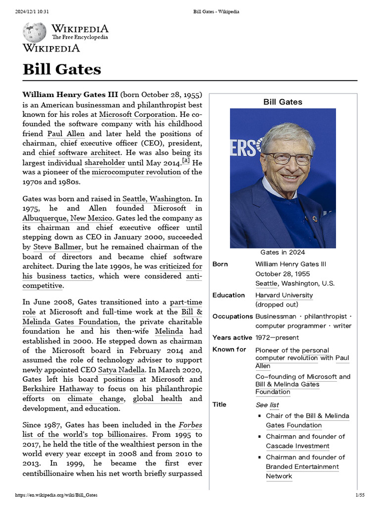 Bill Gates - Wikipedia | PDF | Ibm Pc Compatibles | Sustainable Energy