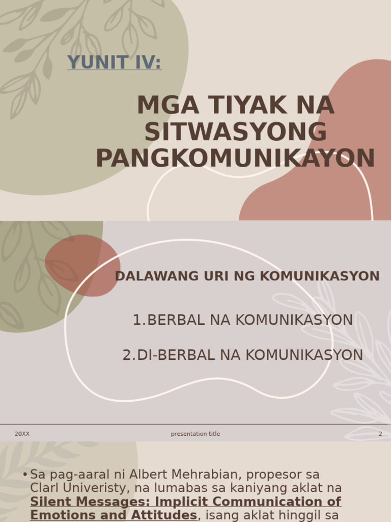 Mga Tiyak Na Sitwasyong Pangkomunikayon | PDF