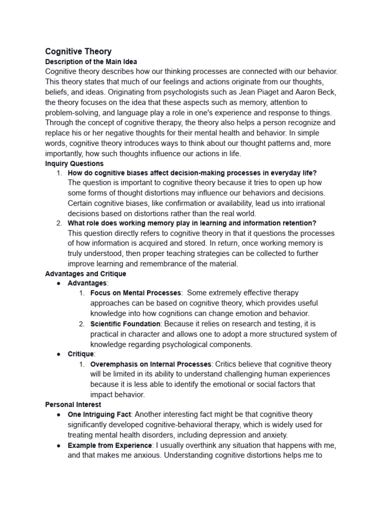 Understanding Cognitive Theory Basics | PDF | Cognition | Thought