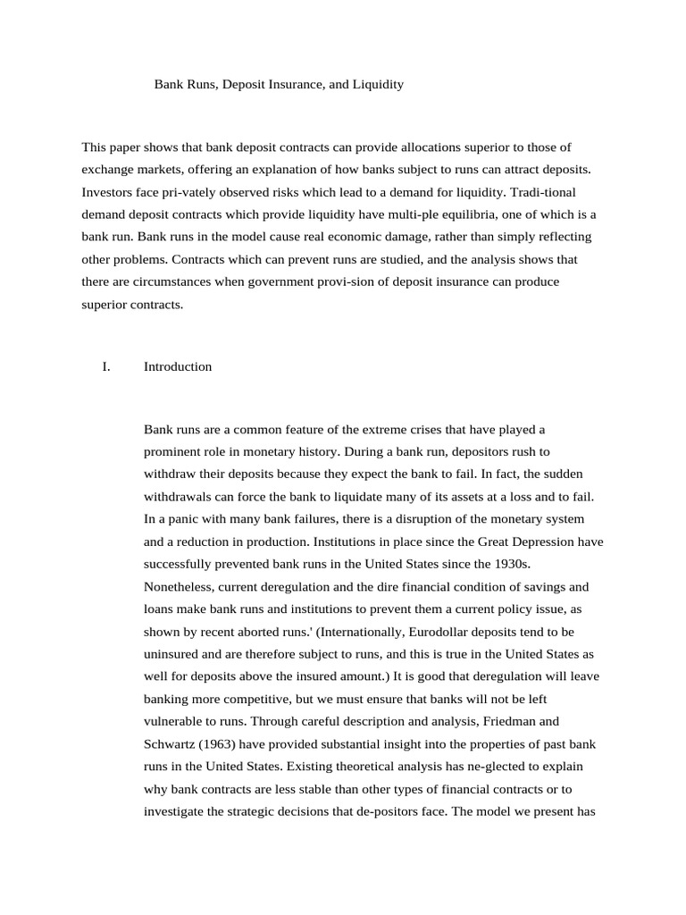 Bank Runs | PDF | Bank Run | Market Liquidity