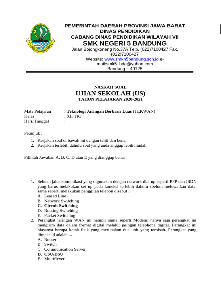 NASKAH SOAL US (Matpel TEKWAN XI) (Pa Hasan) | PDF