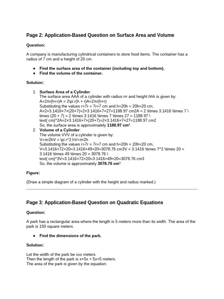 Cylinder Surface Area & Volume Calculation | PDF | Area | Volume