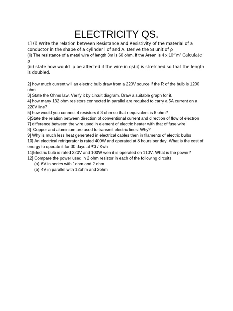 Electricity QS | PDF