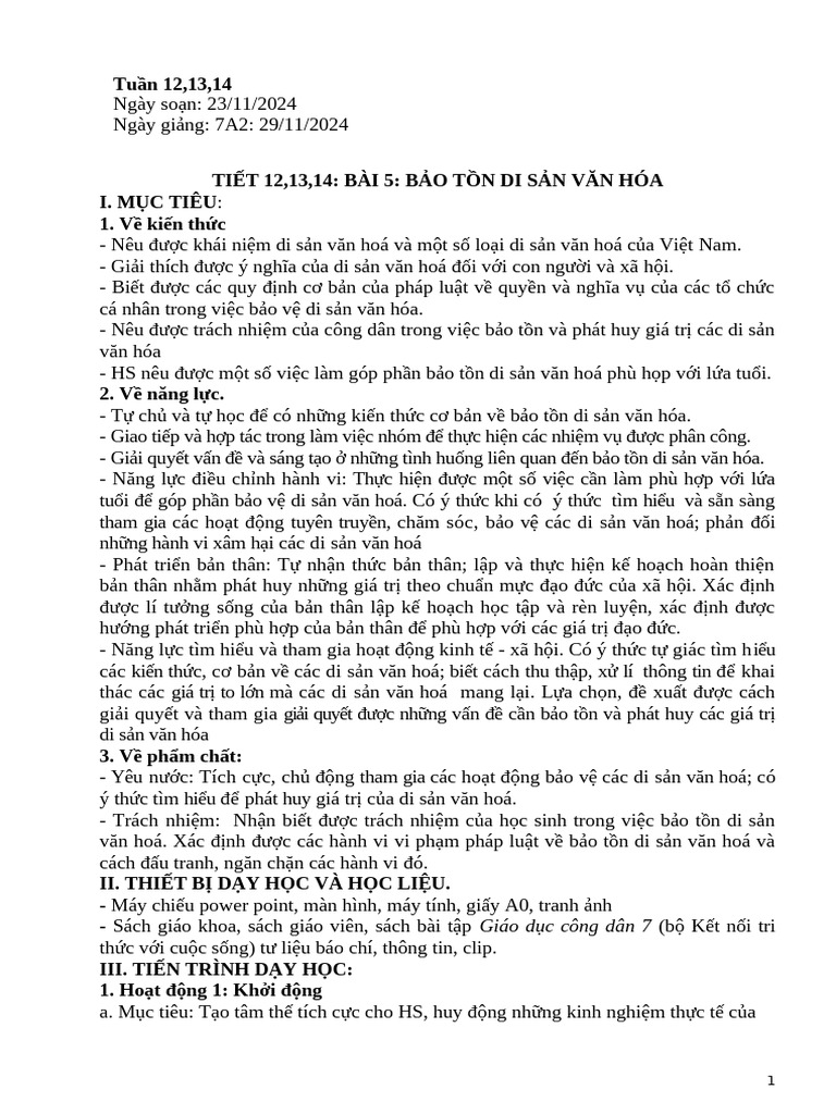 KHBD - GDCD 7 - Tuan 12,13,14 | PDF