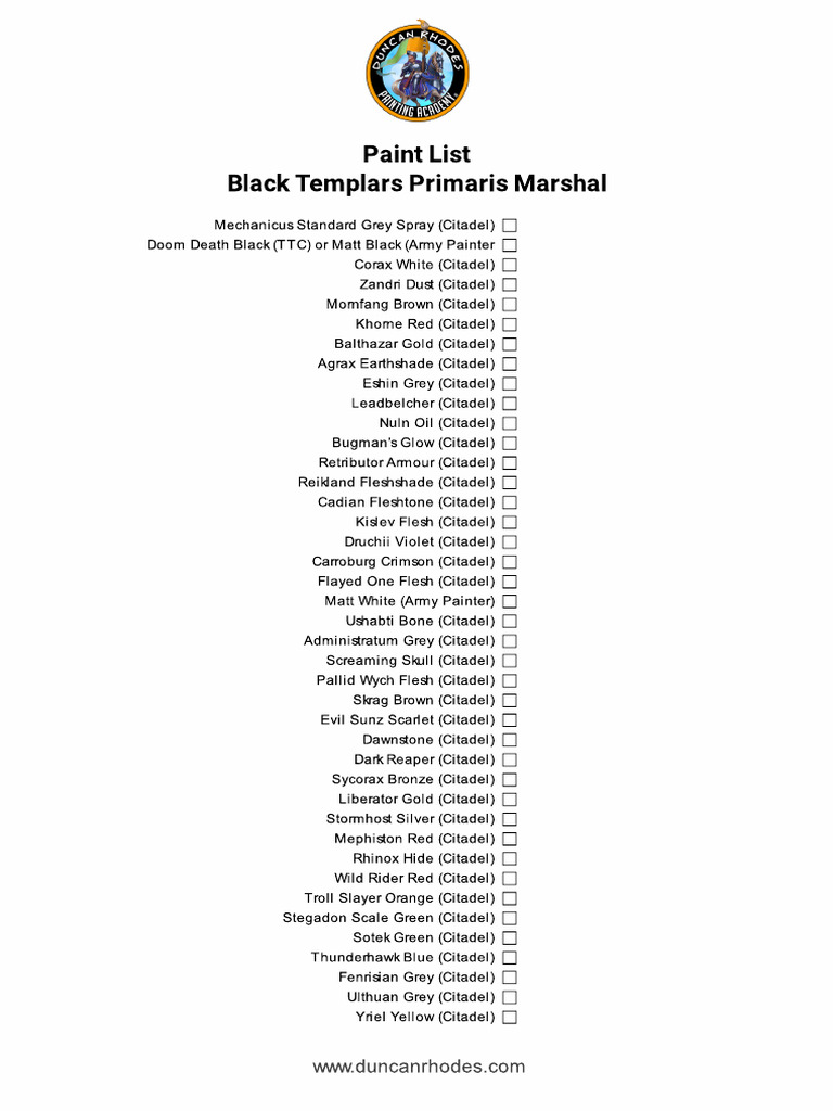 Black Templar Marshal Paint List | PDF
