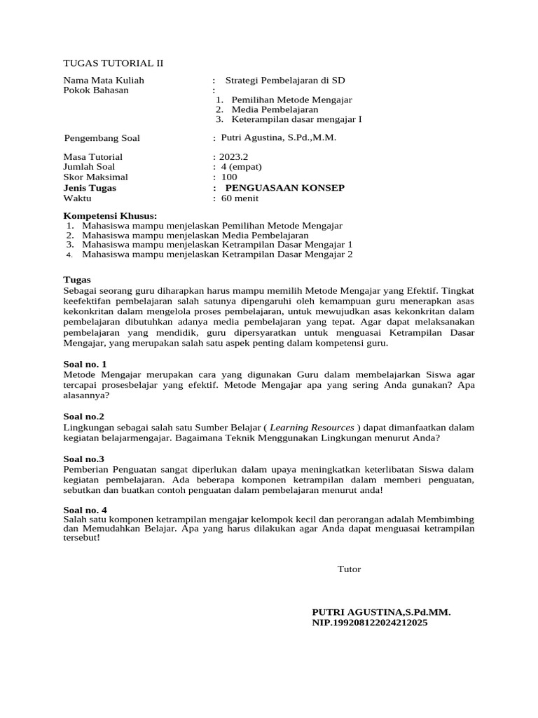 Soal TTM 2 Strategi Pembelajaran Di SD | PDF