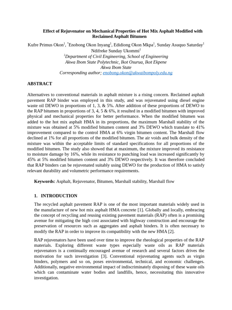 Effect of Rejuvenator On Mechanical Properties of Hot Mix Asphalt ...