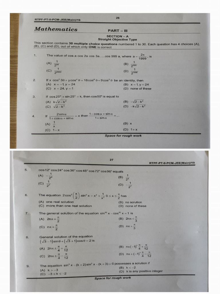 RTPF PT2 2019 Jee Main | PDF