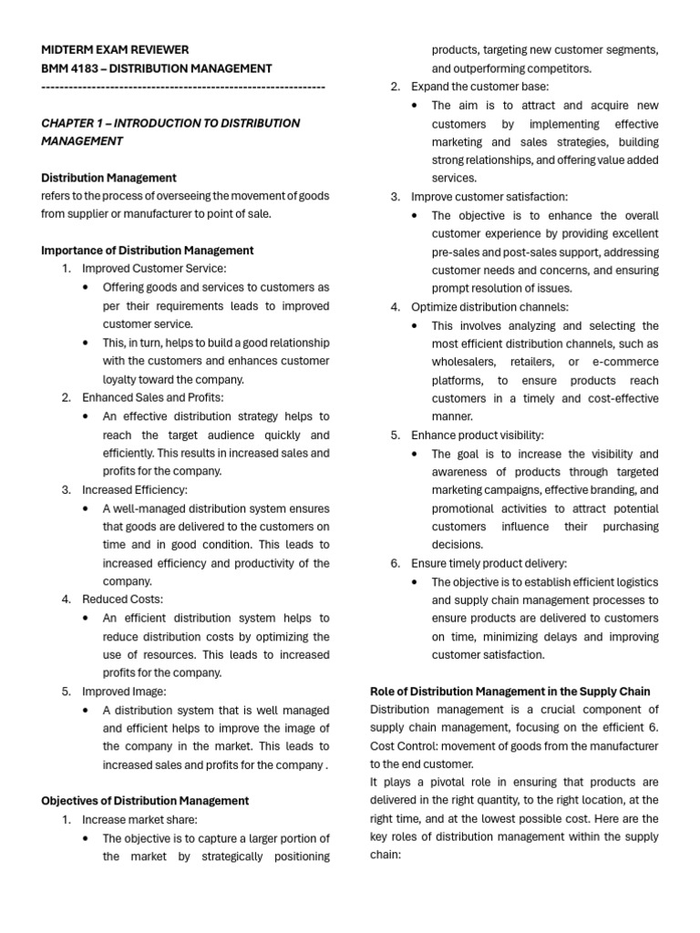 Distribution Management Exam Review Guide | PDF | Warehouse | Brand