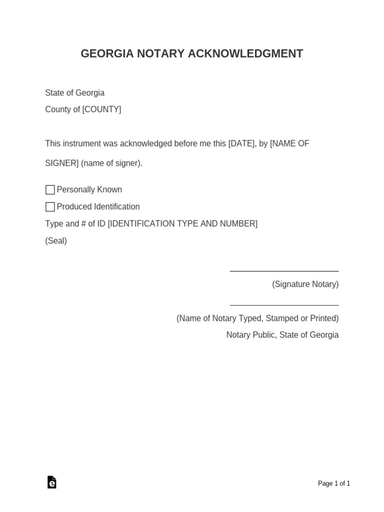Georgia Notary Acknowledgment Form | PDF