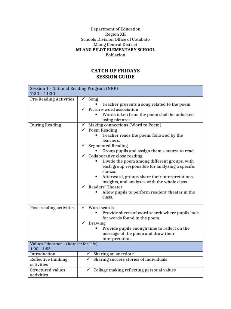 Catch Up Fridays Sessions Guide | PDF | Learning | Cognition