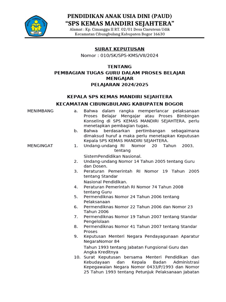 SK Penugasan Kemas | PDF