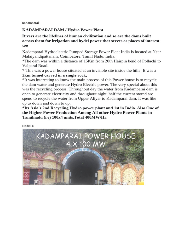 Kadamparai: India's 1st Recycling Hydro Plant | PDF