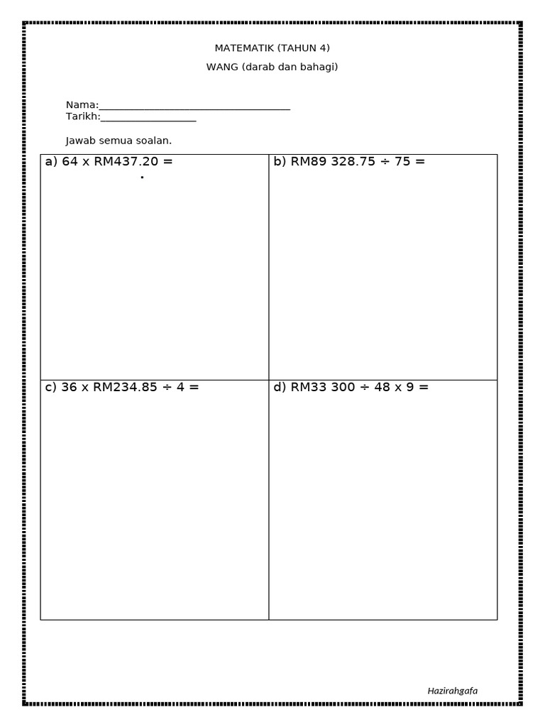 T4 Wang (Darab Dan Bahagi) | PDF