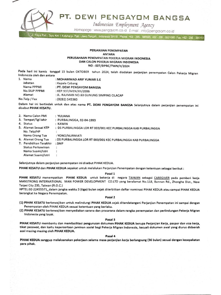 PP Yuliana PT. Dewi Pengayom Bangsa (Rev) | PDF