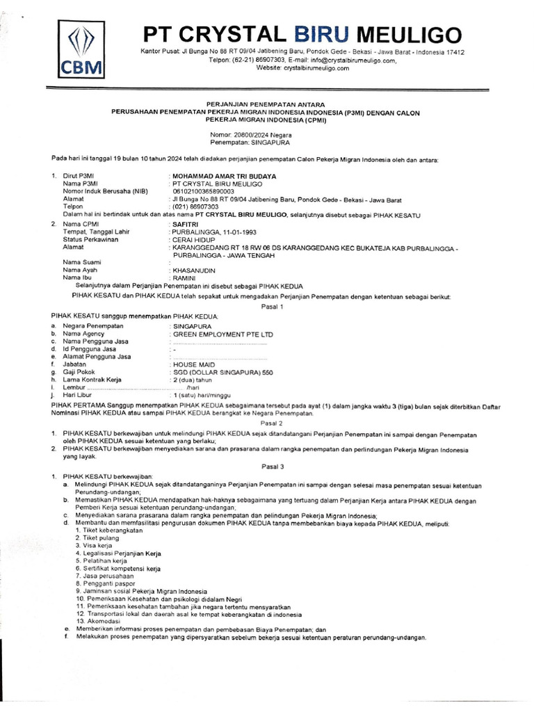 PP Safitri PT. Crystal Biru Meuligo | PDF