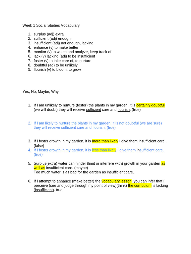 Week 1 Social Studies Vocabulary | PDF
