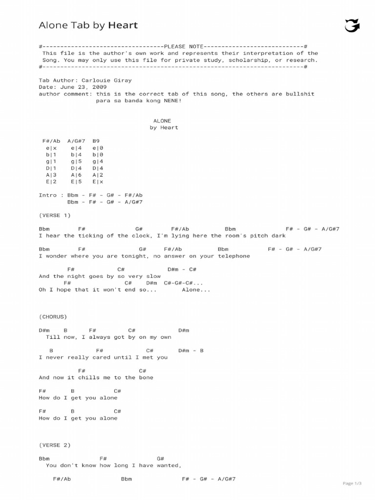 Alone Tab | PDF