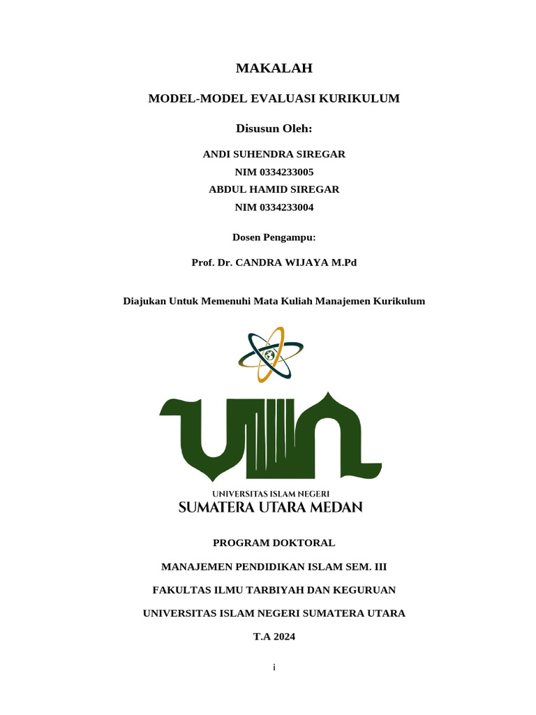 Andi & BG Hamid Tugas Makalah Model Model Evaluasi Kurikulum Final | PDF