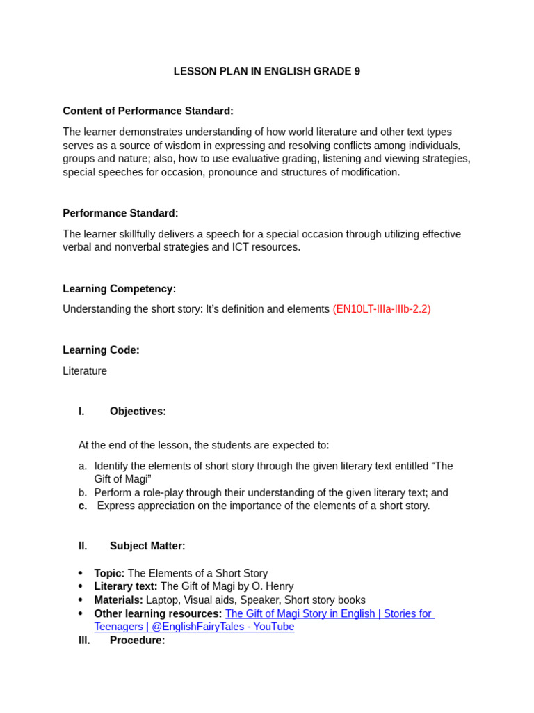 Elective 2 Lesson Plan. 2 | PDF | Learning | Lesson Plan