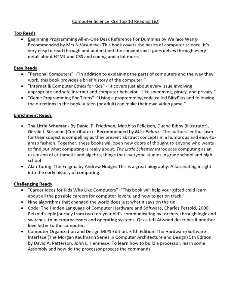 Computer Science Subject Top 10 Reading Lists.246371515 | PDF ...