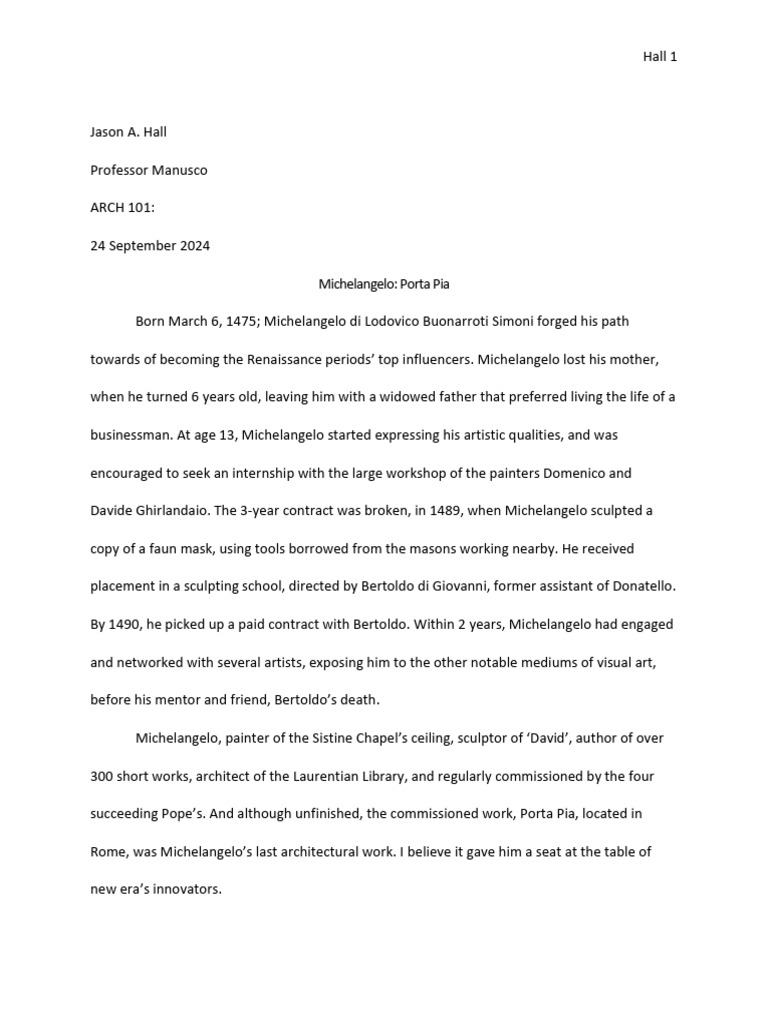 Arch 101 - Michelangelo Research Paper - Jason Hall | PDF ...