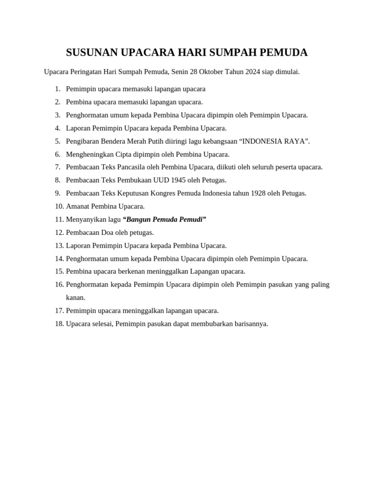 Tata Tertib Upacara Hari Sumpah Pemuda | PDF