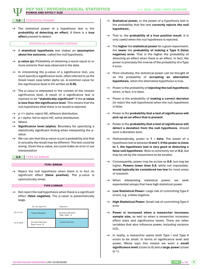 Power and Effect Size | PDF | Effect Size | P Value Power and Effect Size | PDF | Effect Size | P Value