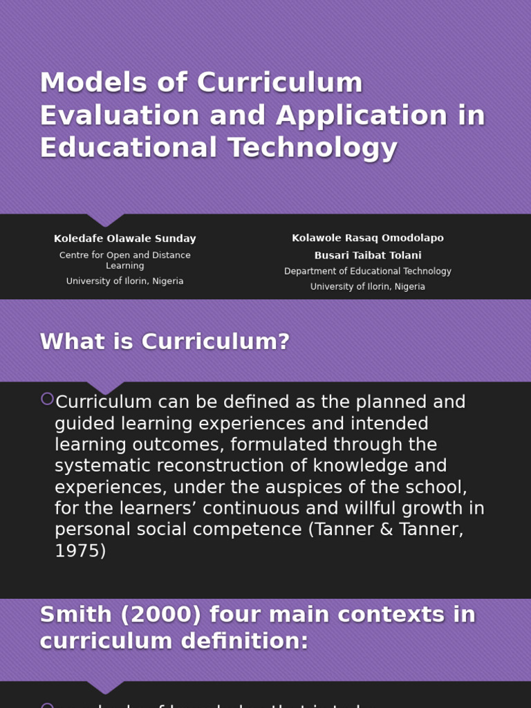 Models of Curriculum Evaluation and Application in Educational Technology | PDF | Curriculum ...