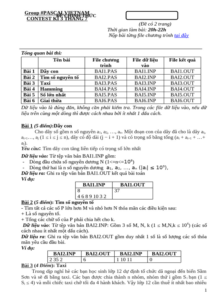 tin pascal đề thi nhóm | PDF