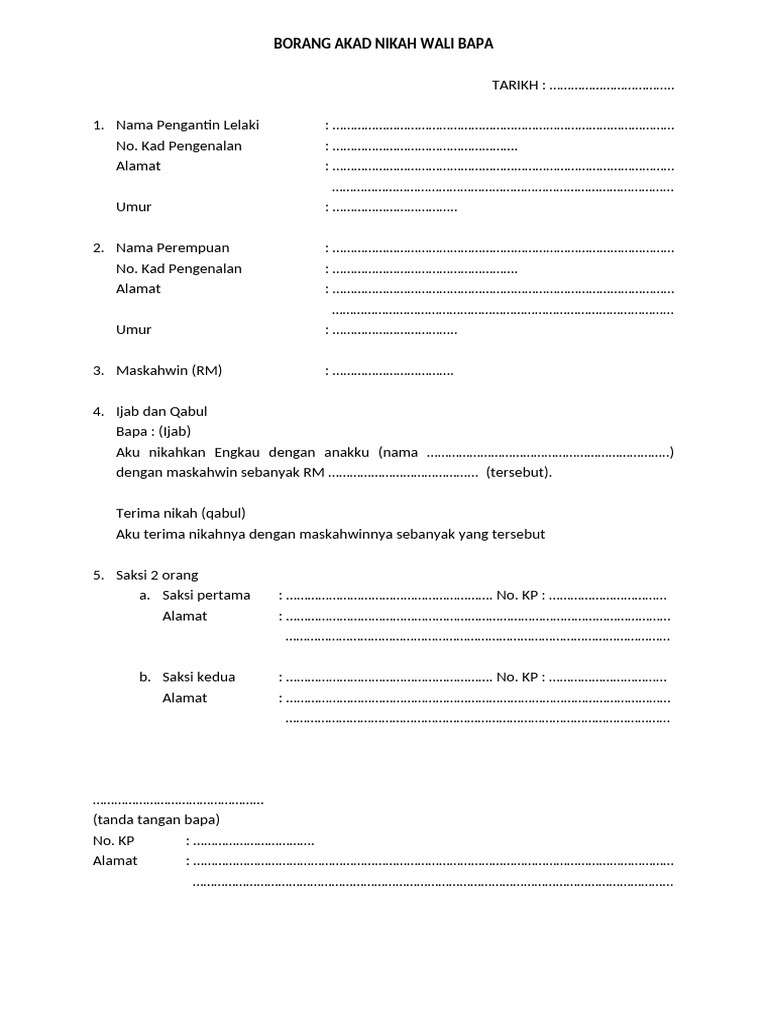 Borang Akad Nikah Wali Bapa | PDF