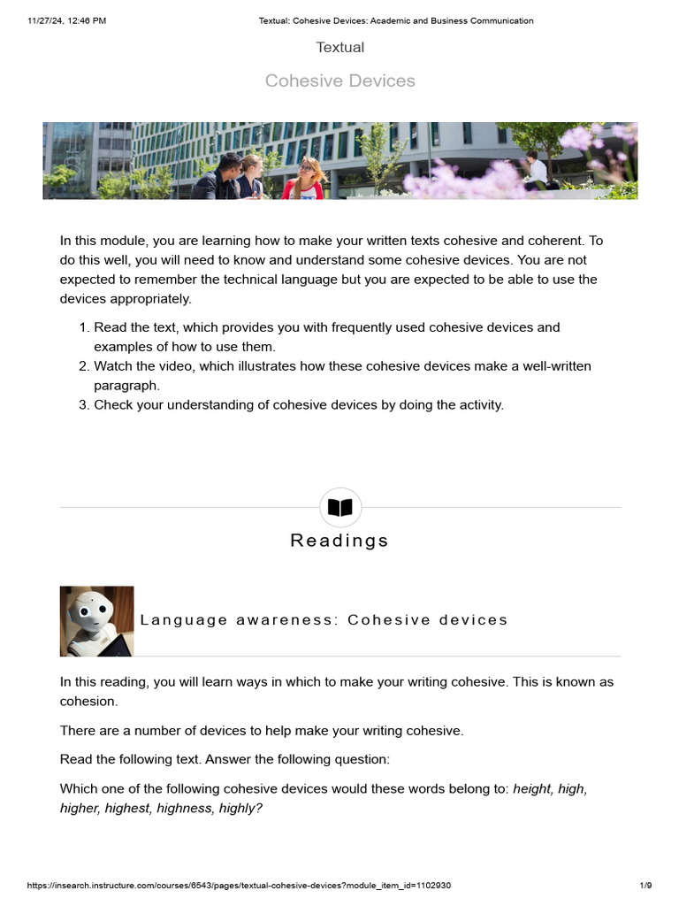 Textual - Cohesive Devices - Academic and Business Communication | PDF ...