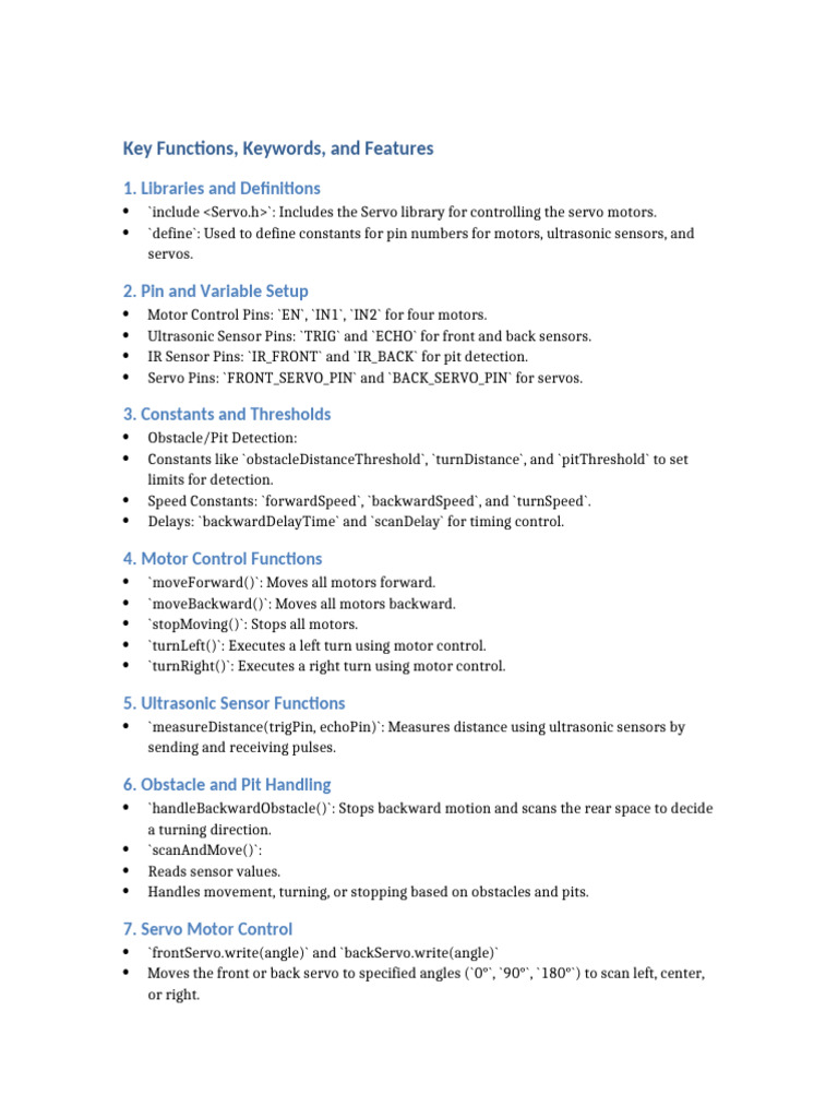Robot Functions and Features Final | PDF