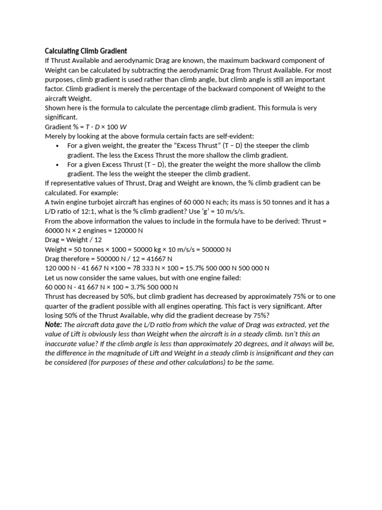 Calculating Climb Gradient | PDF | Flap (Aeronautics) | Lift (Force)