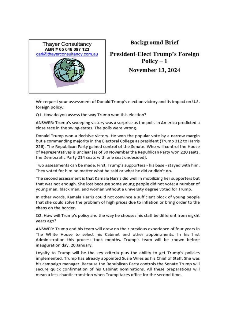 Thayer President-Elect Trump's Foreign Policy - 1 | PDF | American ...