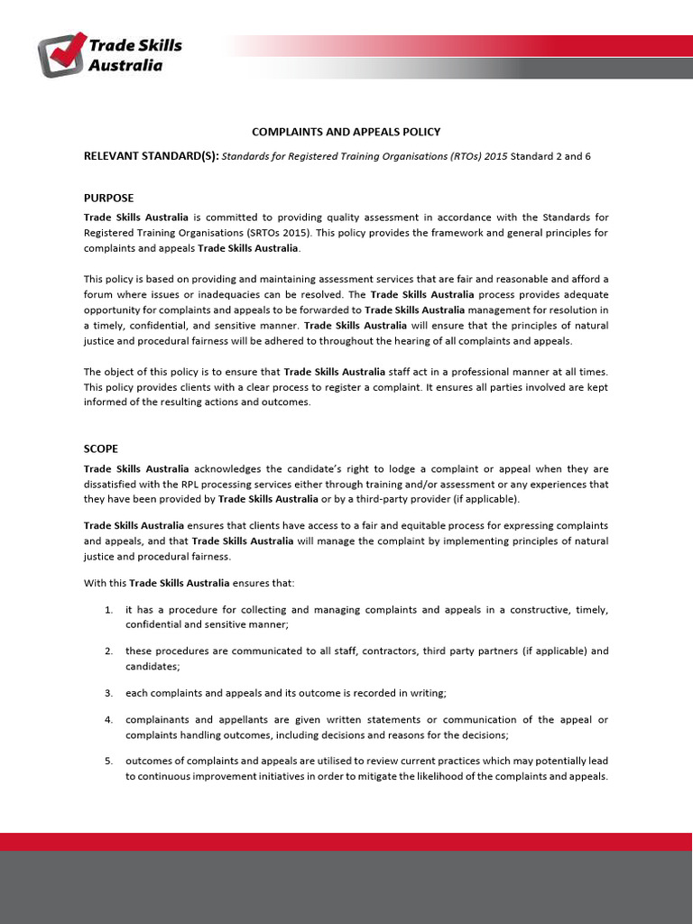 TSA Complaints and Appeals Policy | PDF | Complaint | Judgment (Law)