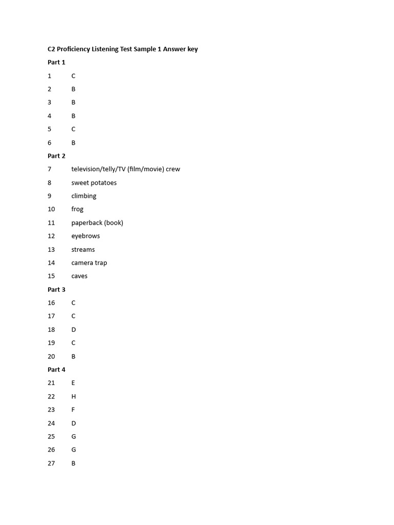 C2 Listening Test Sample Answers | PDF