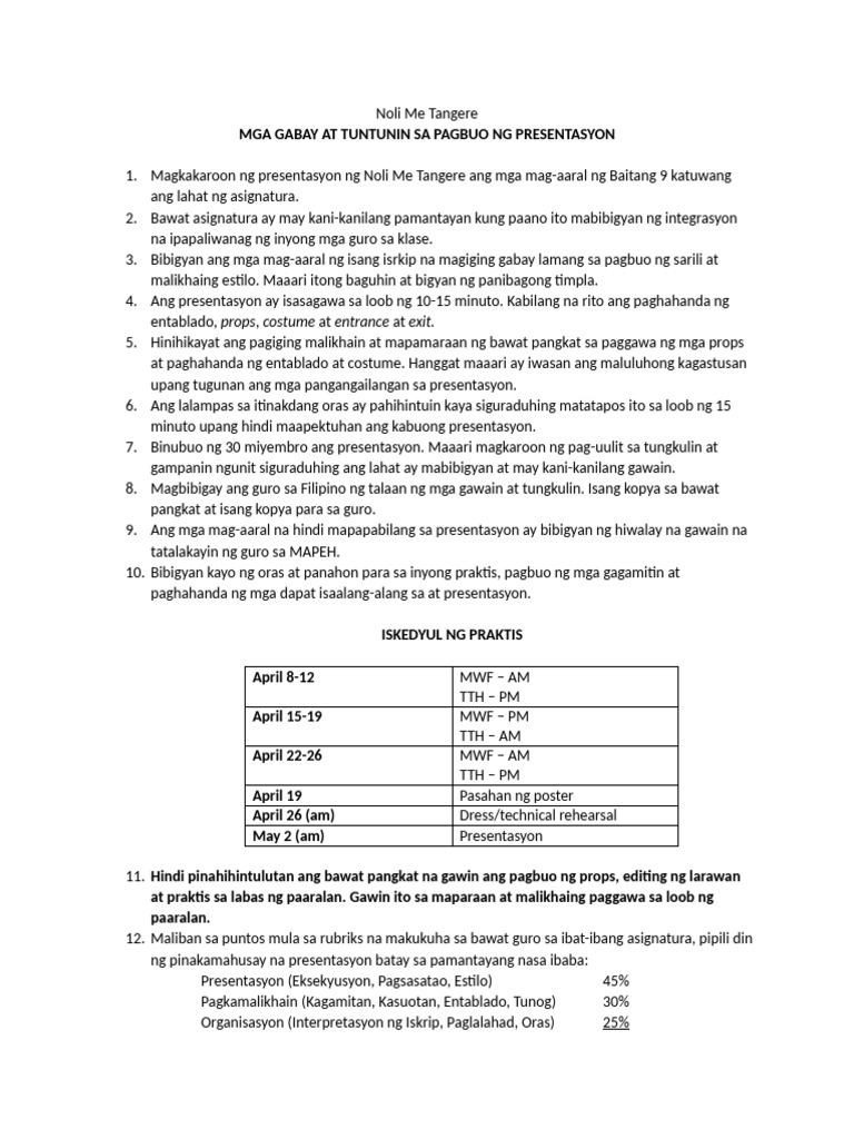 Noli Me Tangere Gabay Sa Presentasyon | PDF