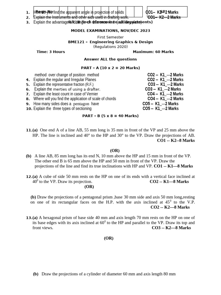 BME121 - Engineering Graphics & Design | PDF | Geometry | Polytopes