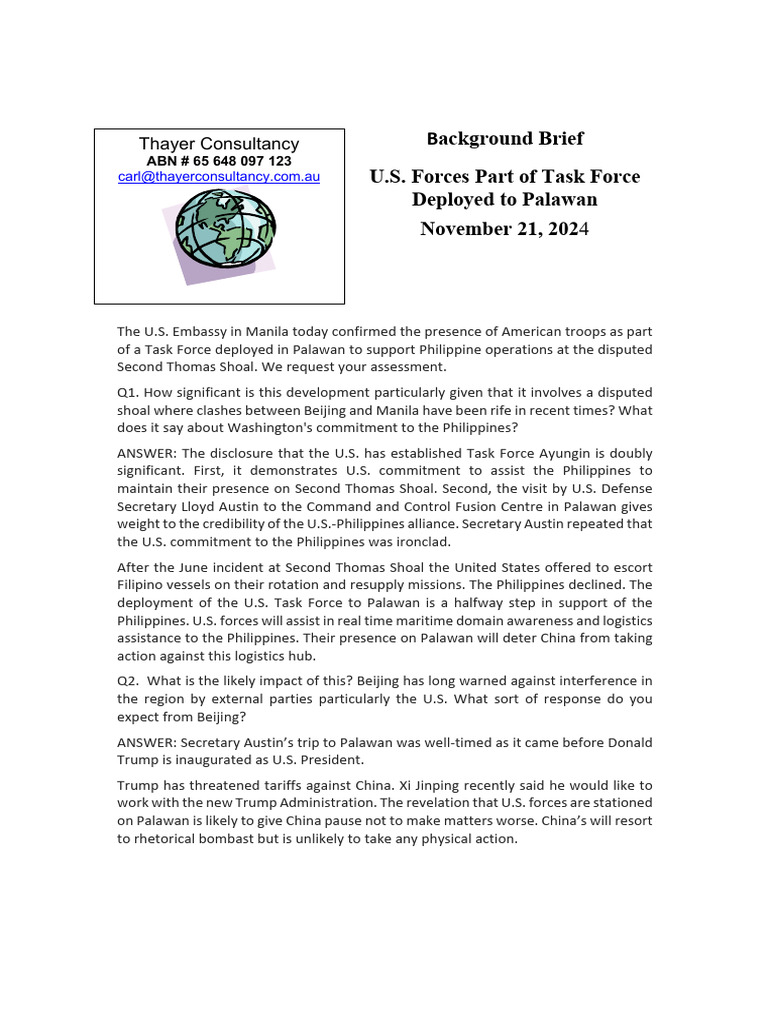Thayer U.S. Forces Part of Task Force Deployed To Palawan | PDF ...