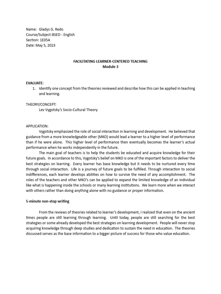 Facilitating Learner-Centered Teaching - Module 3 | PDF